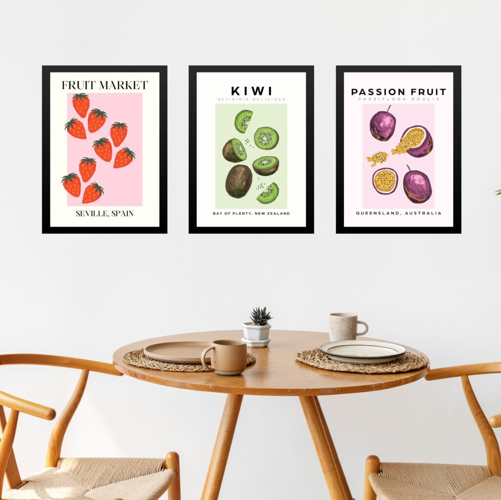 Kit 3 Quadros Cozinha Fruit Market - Quadros Online