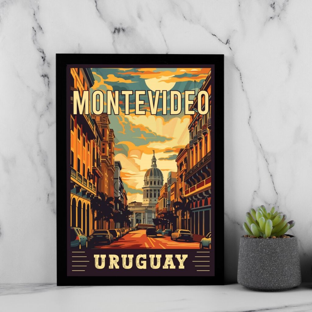 Quadro Poster Vintage Uruguay - Montevideo - Quadros Online