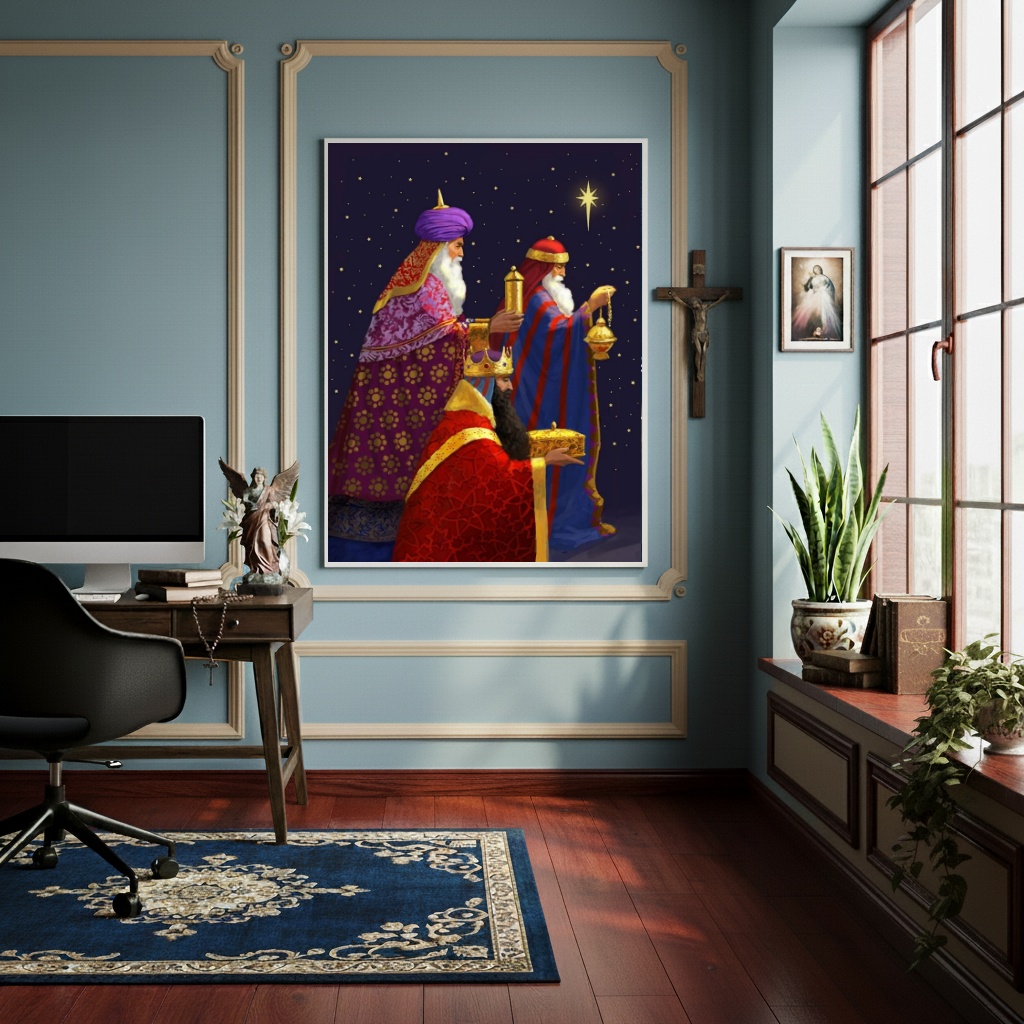 Quadro Decorativo Os Três Reis Magos do Natal - 70x50cm - Quadros Online
